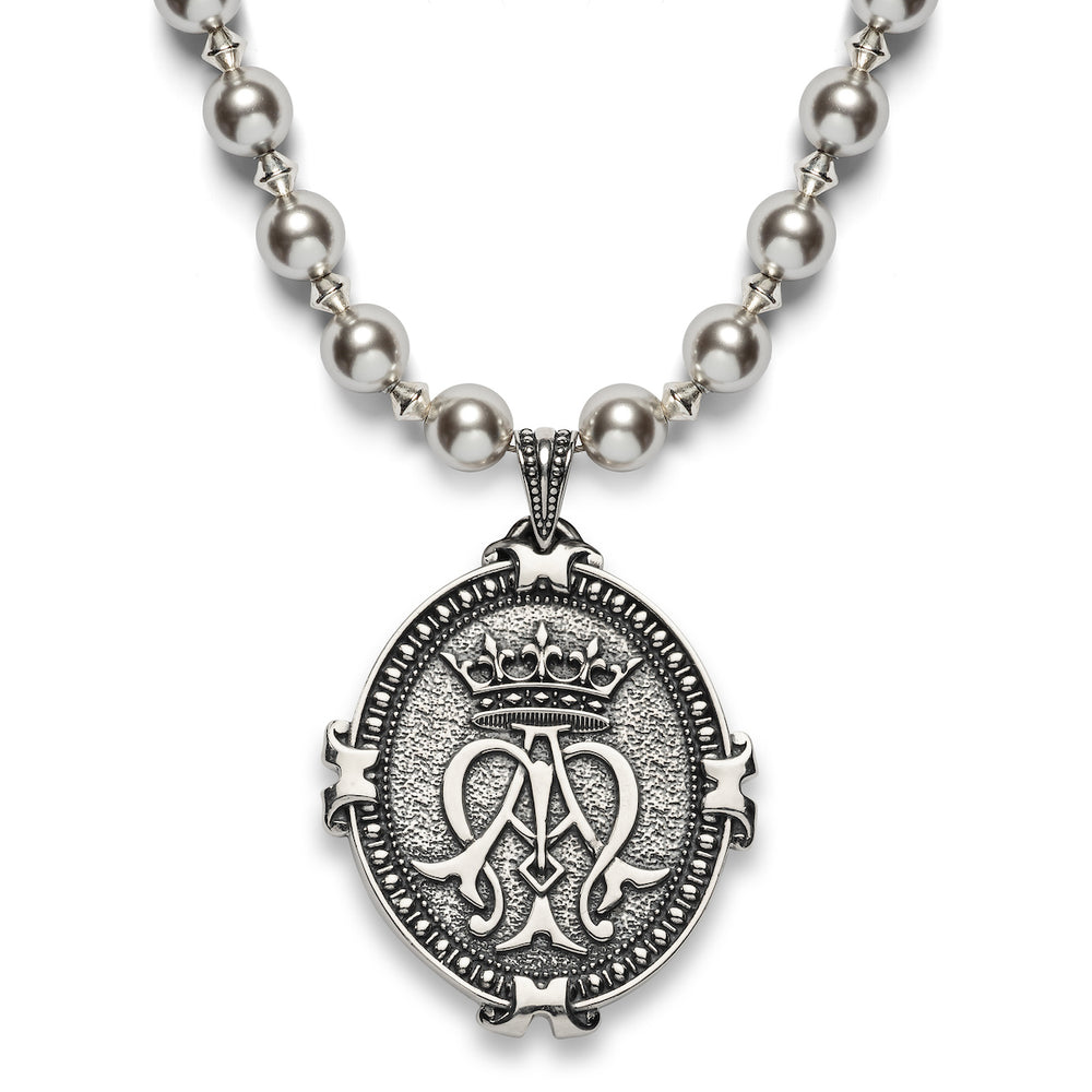Sterling Silver Pearl Pendant Necklace | Vintage French Auspice Maria